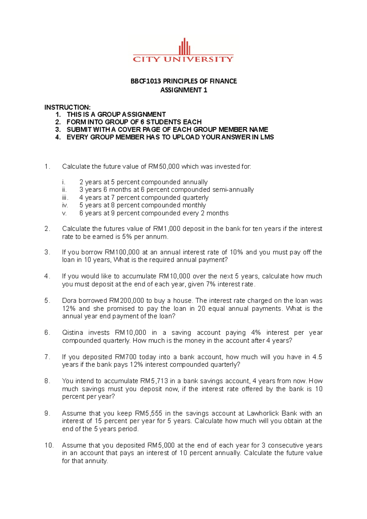 BBCF1013 202309 Assignment 1 (Group) - BBCF1013 PRINCIPLES OF FINANCE ...