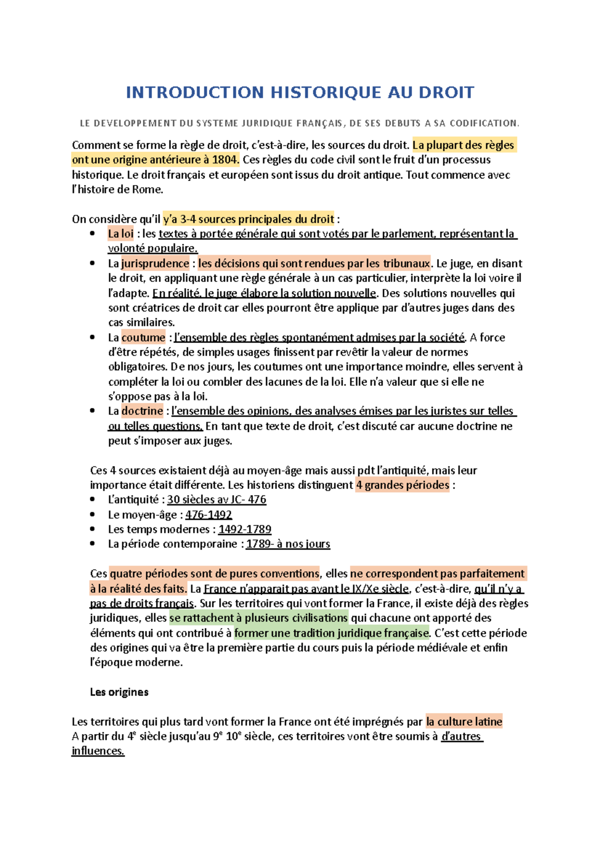 Intro HDD - cours complet - INTRODUCTION HISTORIQUE AU DROIT LE DEVELOPPEMENT DU SYSTEME ...