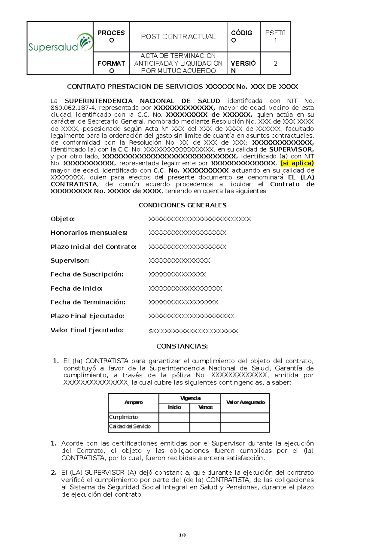 PSFT01 - financiera - PROCES O POST CONTRACTUAL CÓDIG O PSFT 1 FORMAT O ...