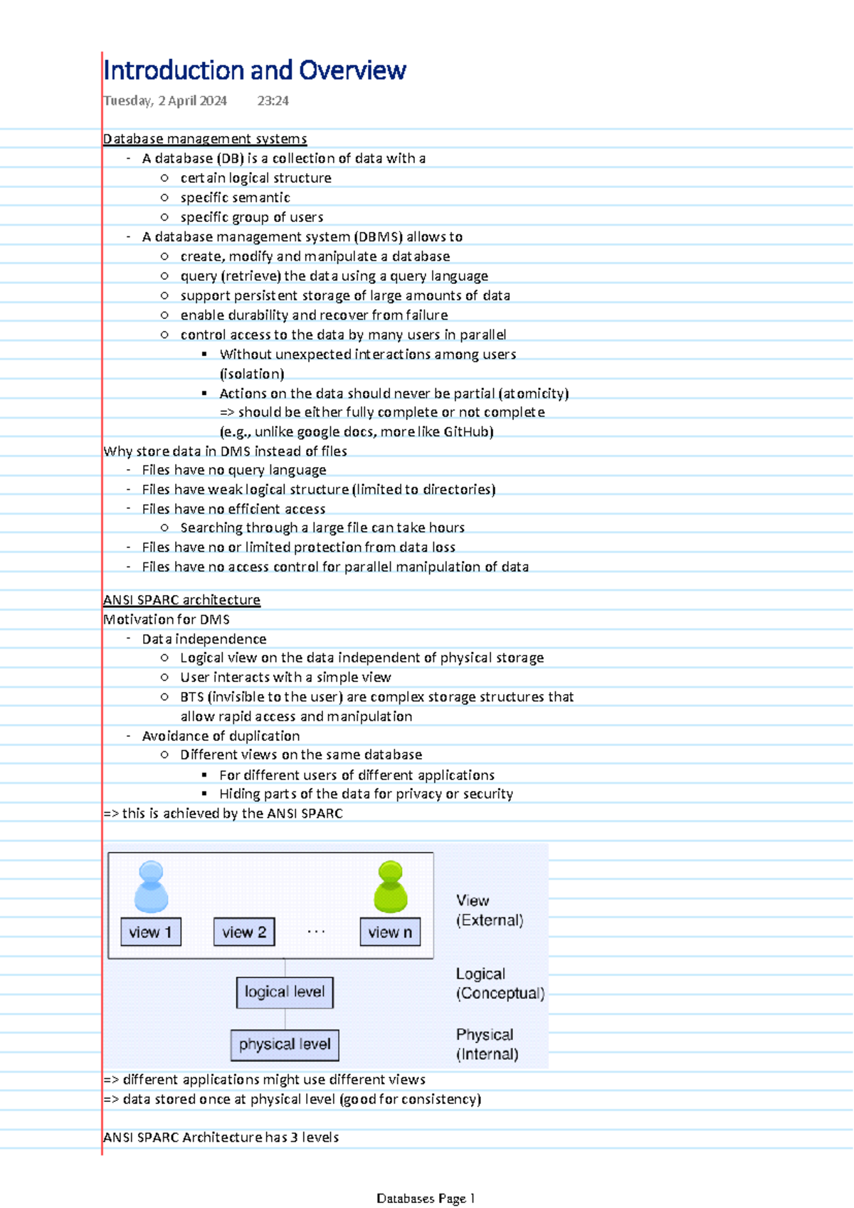 Databases Introduction - Database management systems A database (DB) is a collection of data ...