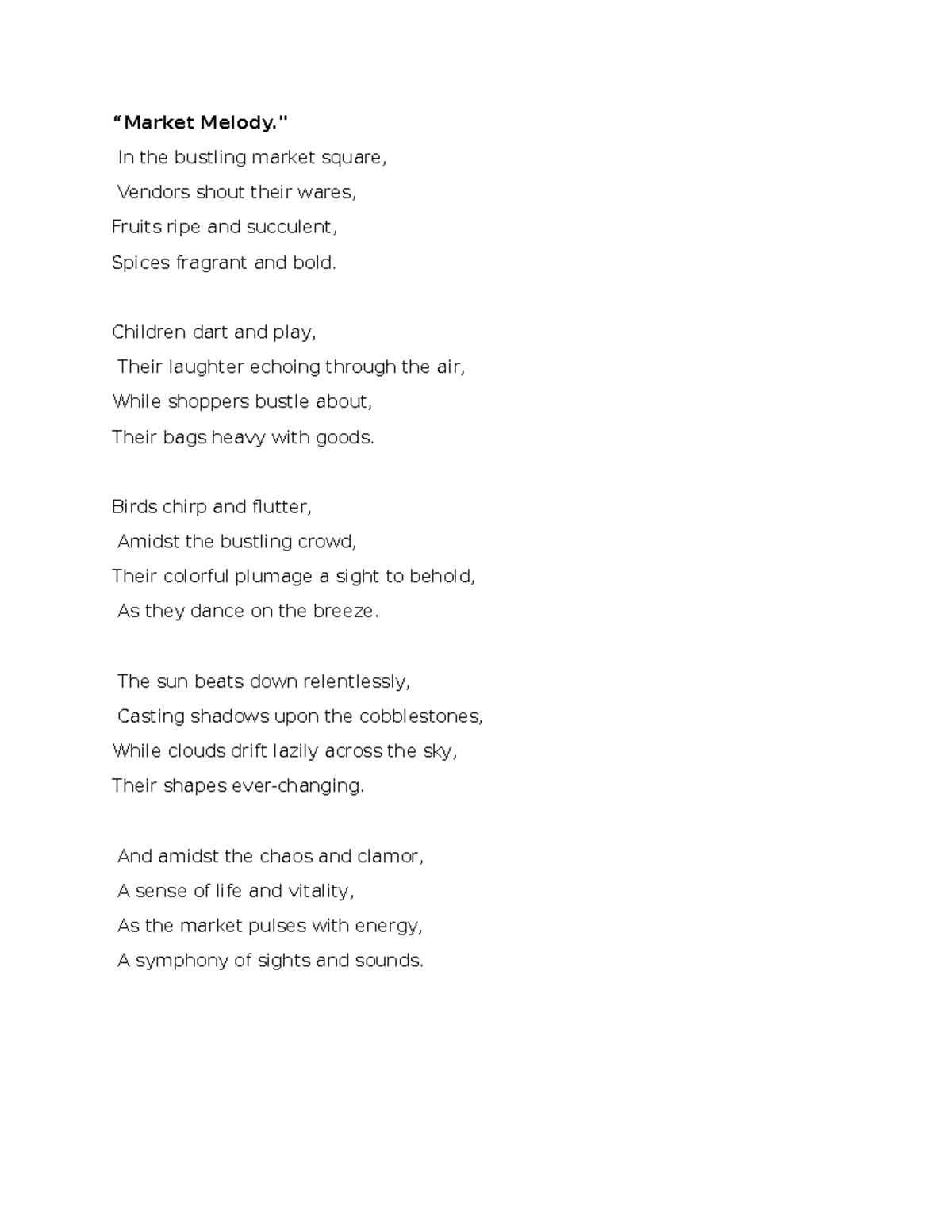 Market Melody - A simple poem that I made - “Market Melody." In the ...