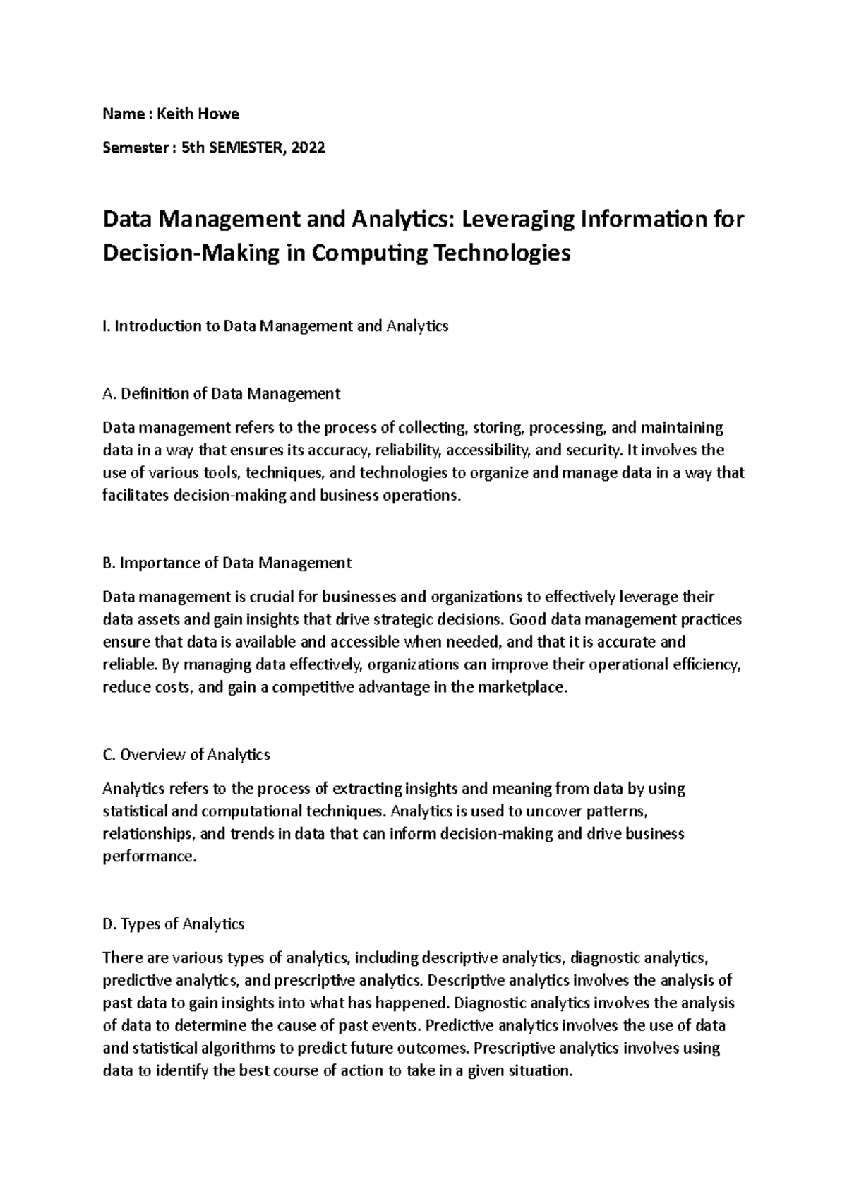 Data Management and Analytics Leveraging Information for Decision ...