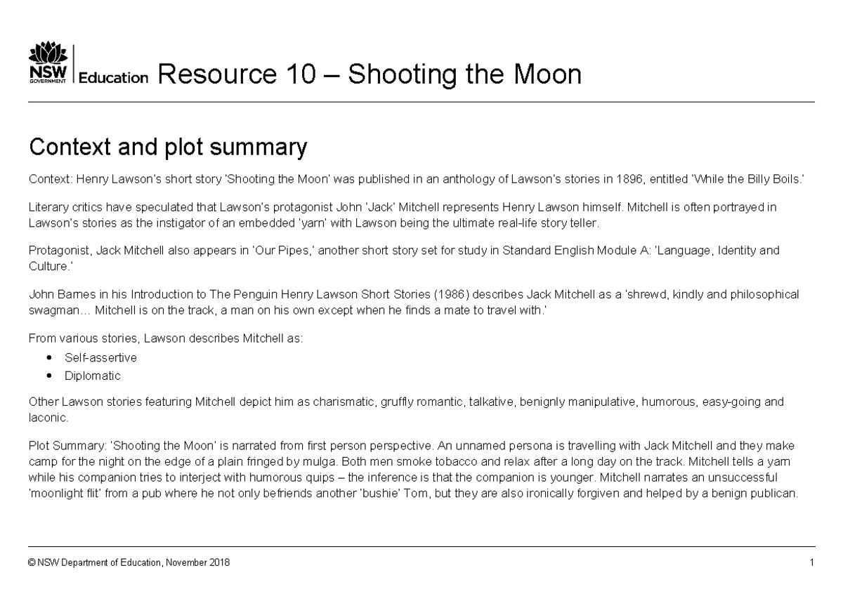 Shooting The Moon Henry Lawson Summary at William Christy blog