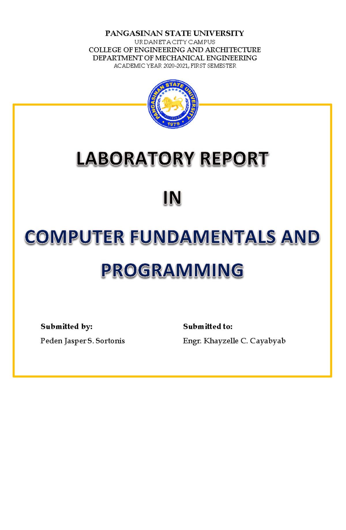 Laboratory Activity 1 - Computer Fundamentals and Programming - PangSU ...