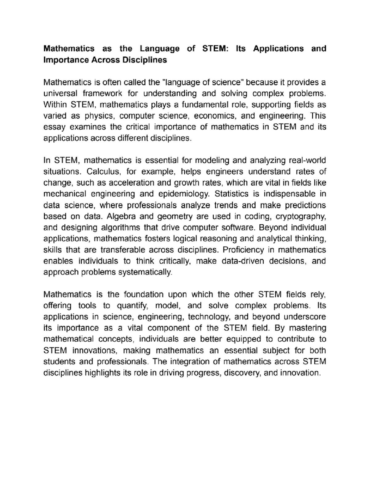 Mathematics as the Language of STEM course - Within STEM, mathematics ...
