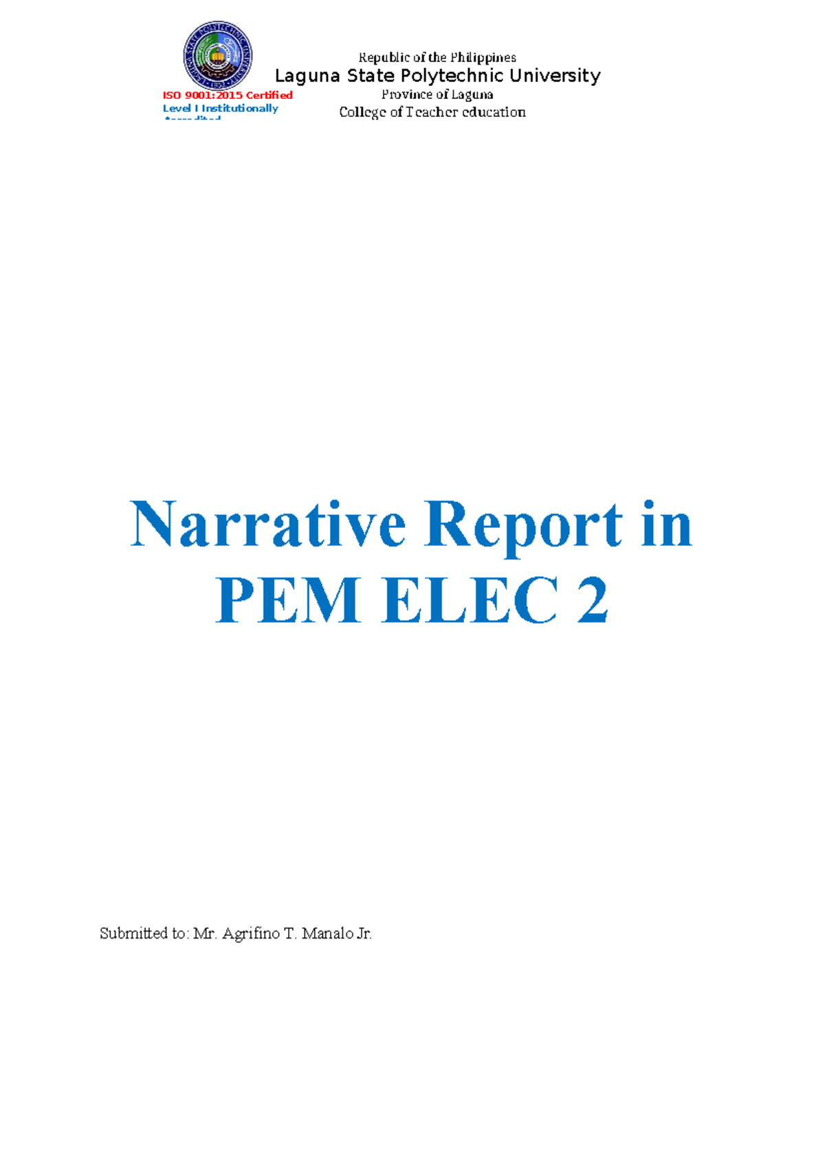 Pem Elec 2 Narrative Lecture Notes Bachelor Of Secondary Education Iso 90012015 