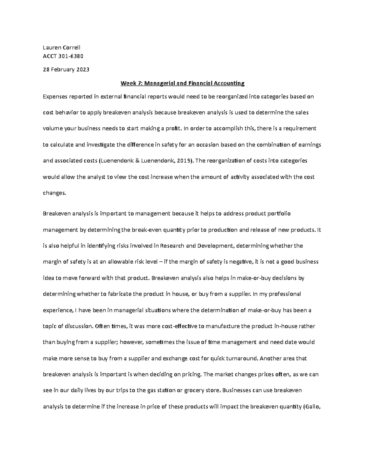 Week 7 Homework - Review of Expenses reported in external financial ...