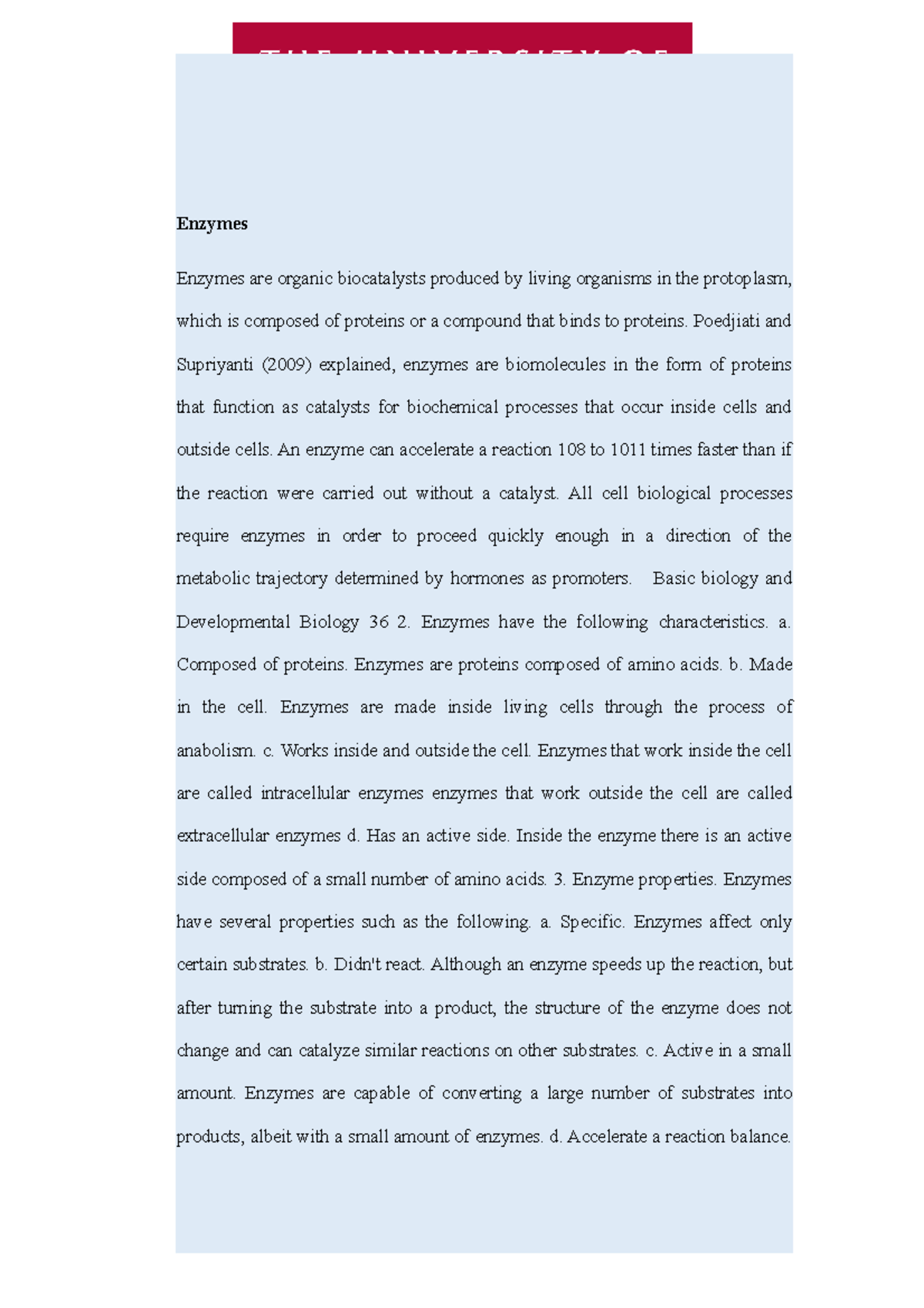 Notes Biology - Enzymes - Enzymes Enzymes are organic biocatalysts ...