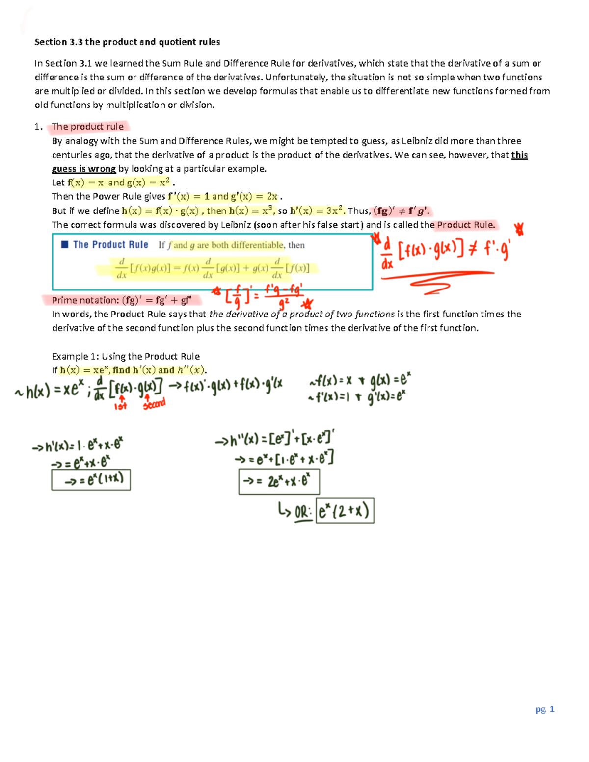 S-3.3 the product and quotient rules u Wc N4 - Section 3 the product ...