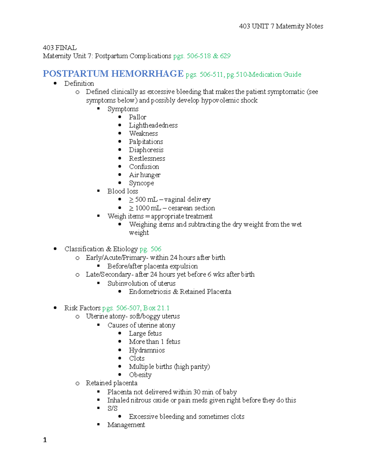 Final-Unit 7 Maternity Notes - 403 FINAL Maternity Unit 7: Postpartum ...