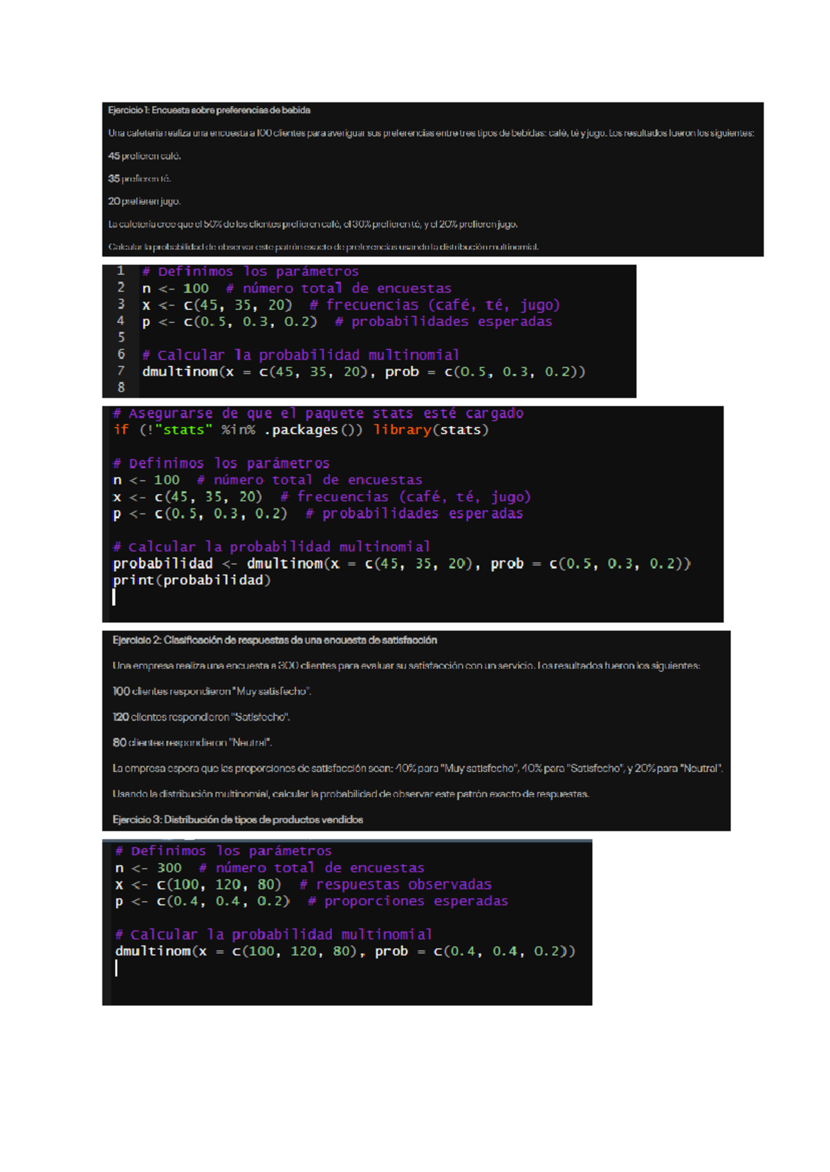 Codigo de Rstudio - Ejercicio 1: Encuesta sobre preferencias de bebida Una cafetería realiza una ...