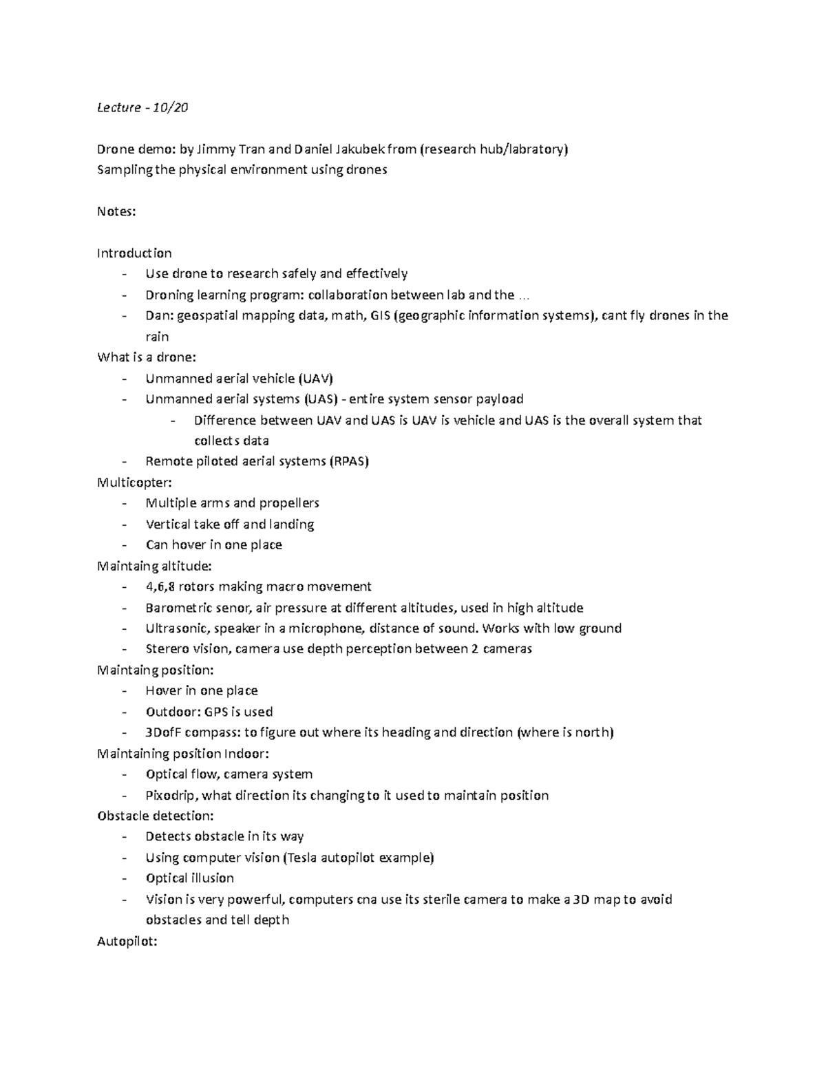Week 7 GEO 110 Drone - Lecture - 10/ Drone demo: by Jimmy Tran and ...