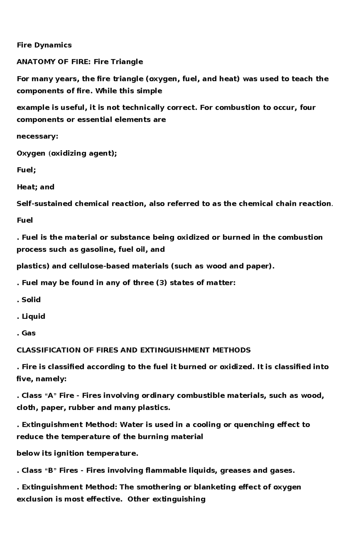 Fire Dynamics - cdi 6 - Fire Dynamics ANATOMY OF FIRE: Fire Triangle ...