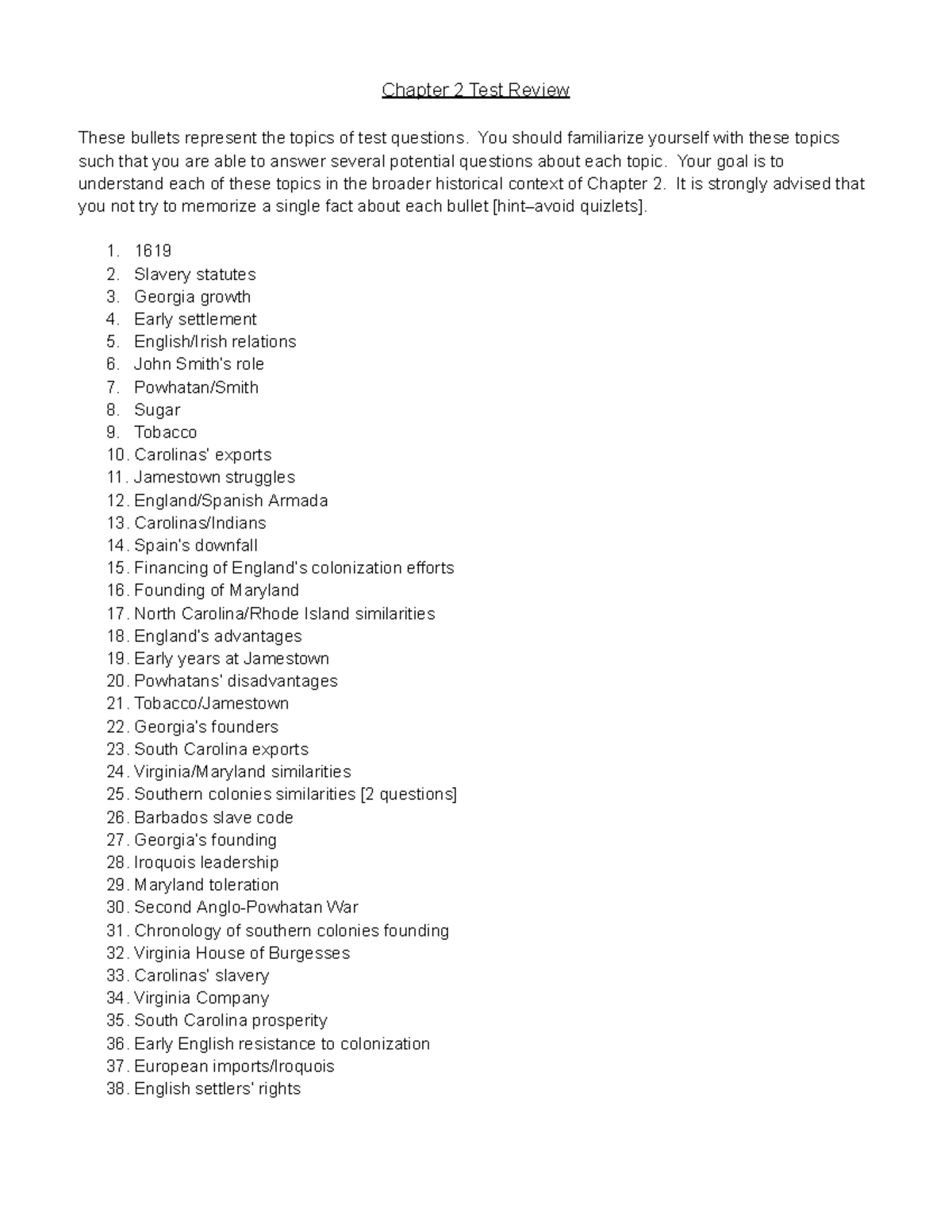 Chapter 2 Test Review - Chapter 2 Test Review These bullets represent ...