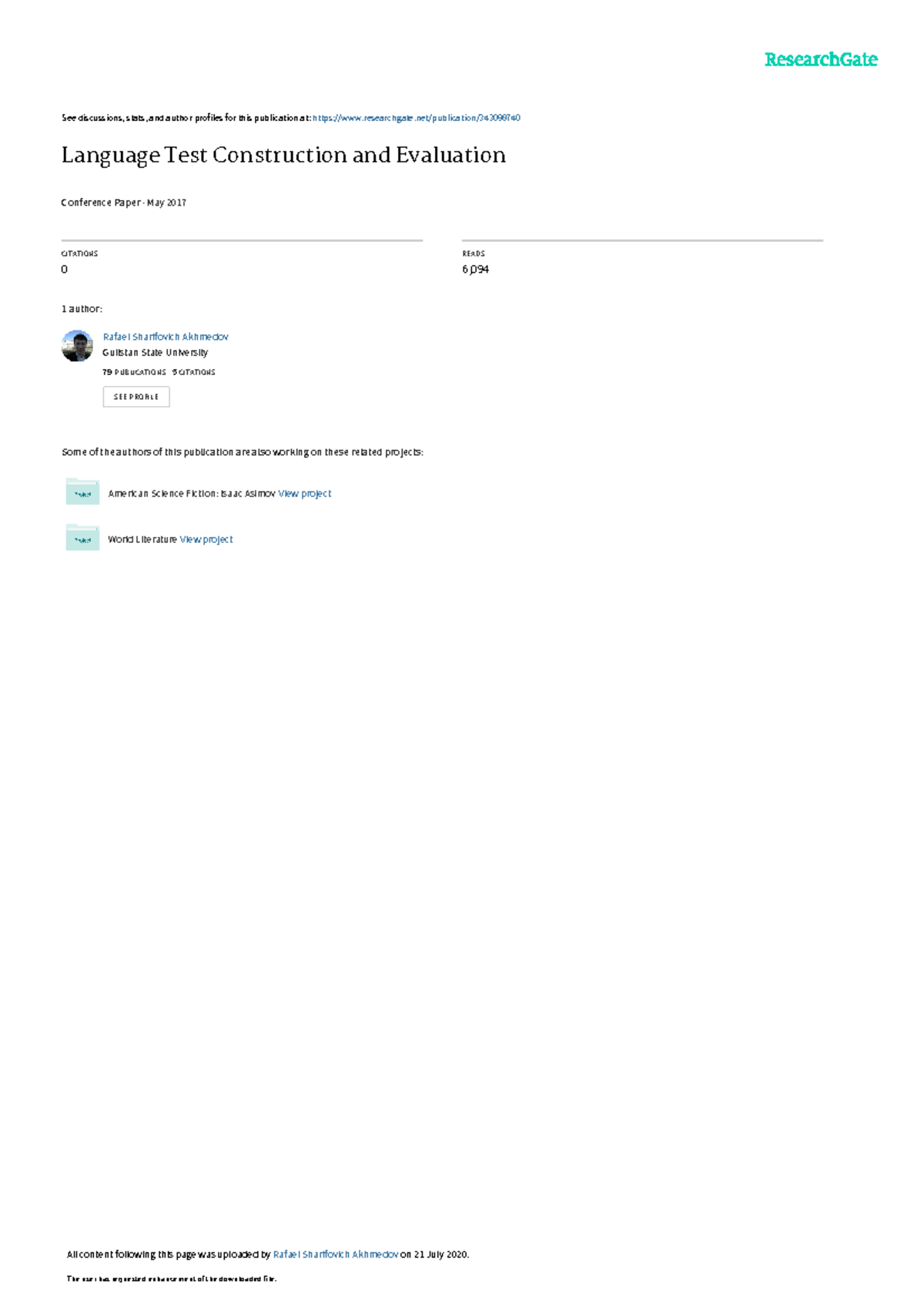 Akhmedov Language Test Construction and Evaluation - See discussions ...