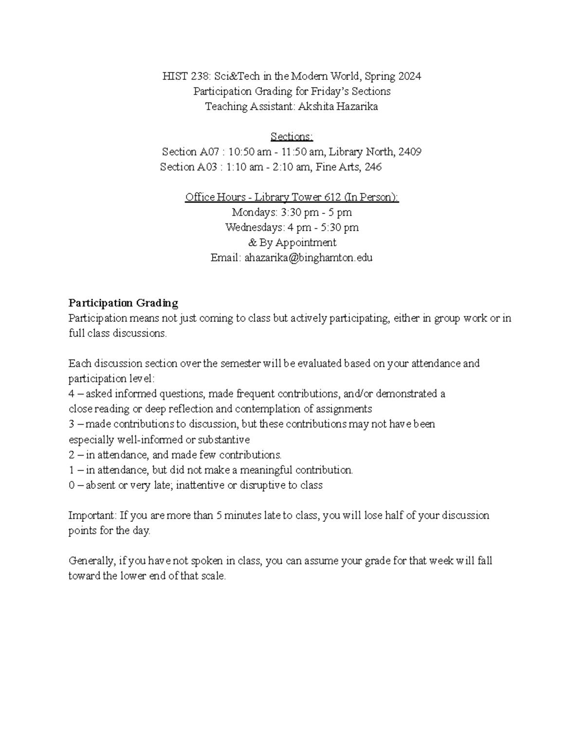 Hist 238 Discussion Syllabus - HIST 238: Sci&Tech in the Modern World ...