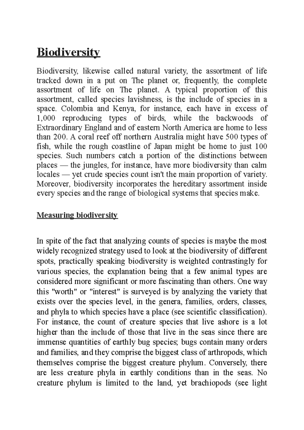 Biodiversity - Biodiversity Biodiversity, likewise called natural ...