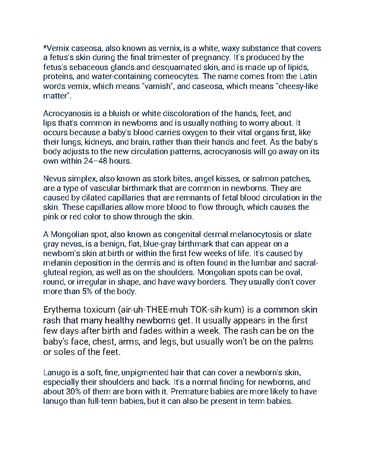 21-25 review #2 - *Vernix caseosa, also known as vernix, is a white ...