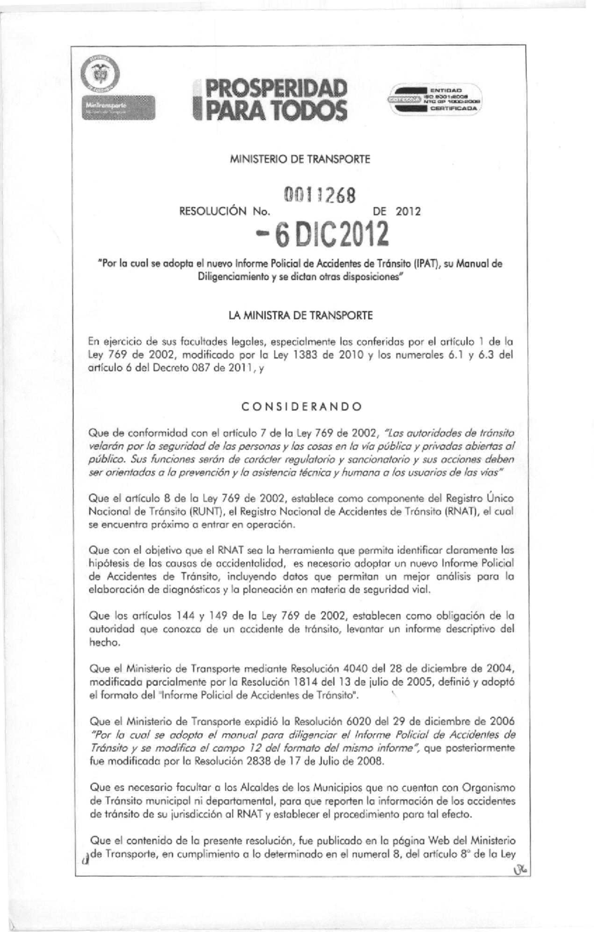 Resolucion 0011268 2012 - Contabilidad - Studocu