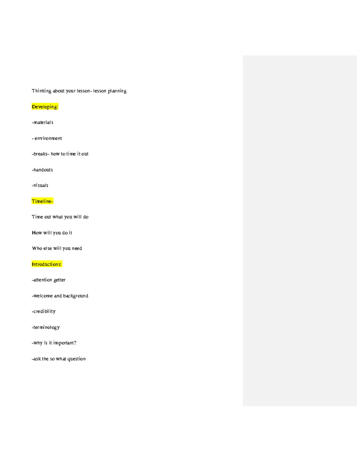 Pedagogy lesson plan notes - Thinking about your lesson- lesson ...