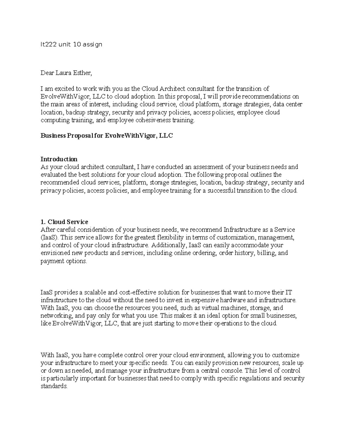 It222 unit 10 assign - It222 unit 10 assign Dear Laura Esther, I am ...