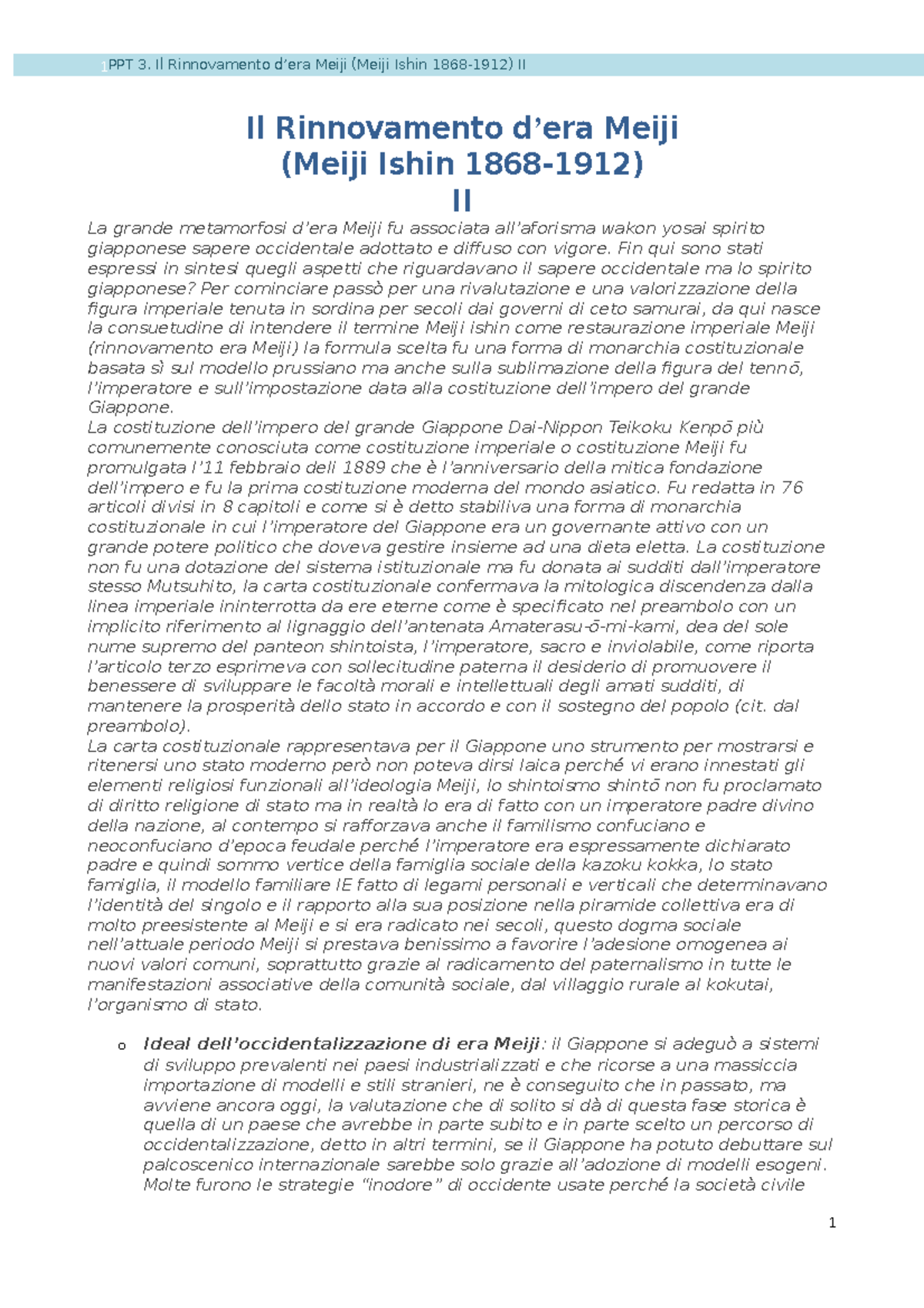 Lezione 3 PPT - il rinnovamento di era Meiji II - Il Rinnovamento d’era Meiji (Meiji Ishin - Studocu