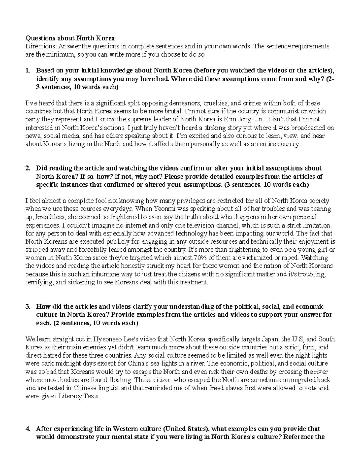 Questions about North Korea - Questions about North Korea Directions ...