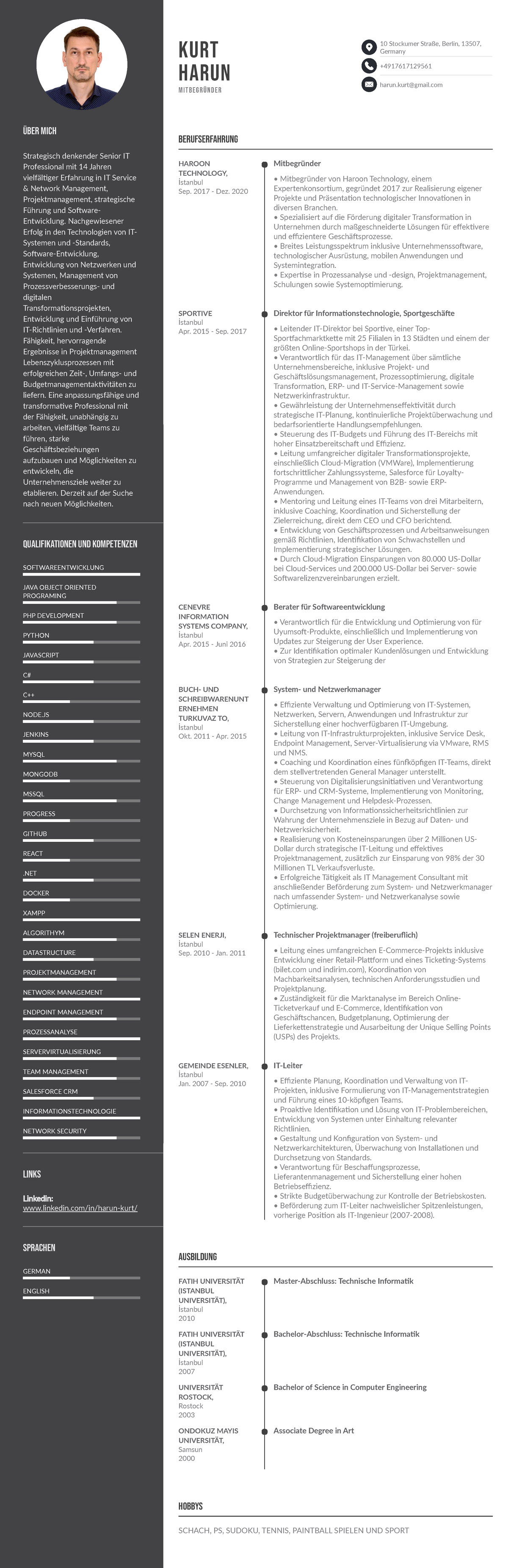 Kurt Harun CV GER - für übung - ÜBER MICH Strategisch denkender Senior IT Professional mit 14 ...