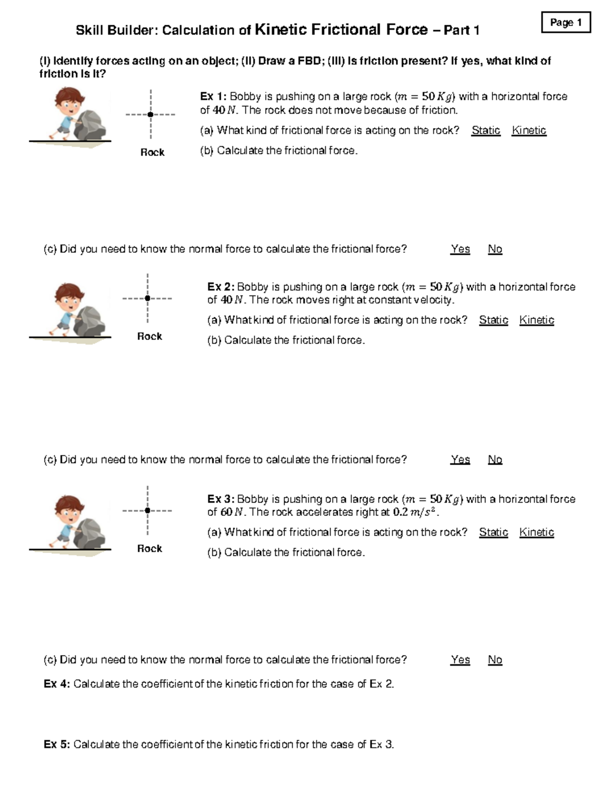 Fk Calc Skill Sp20 - Skill Builder: Calculation of Kinetic Frictional Force – Part 1 Page 1 (i ...
