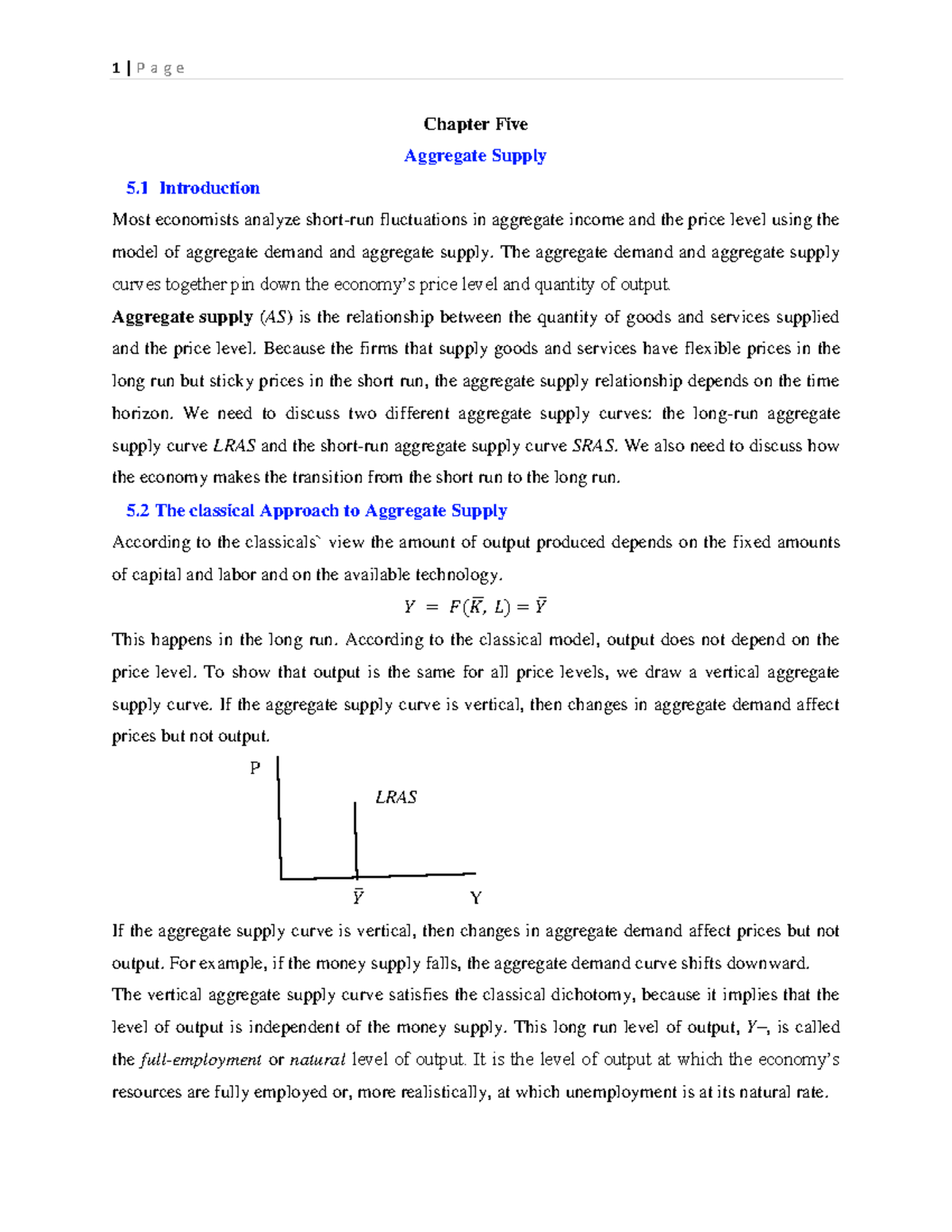 Macro chapter 5 - Chapter Five Aggregate Supply 5 Introduction Most ...