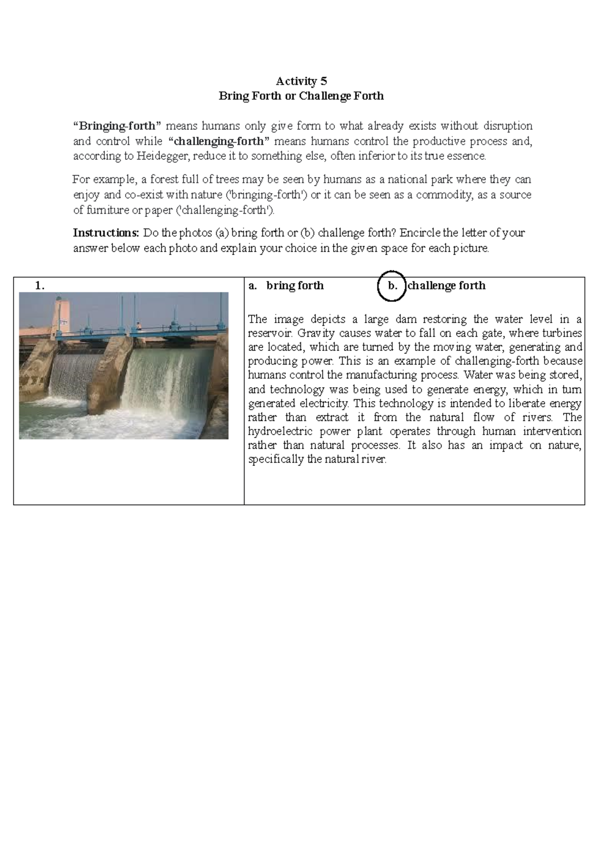 Activity 5 Bring Forth Or Challenge Forth Activity 5 Bring Forth Or