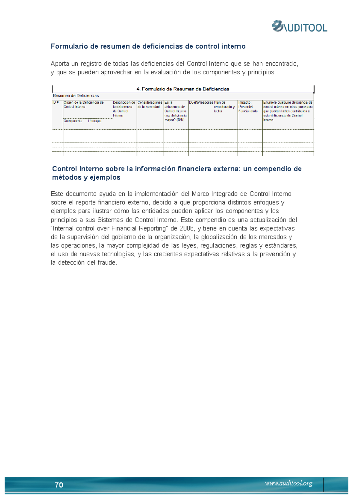 Cuestionario de control interno coso III - Formulario de resumen de ...