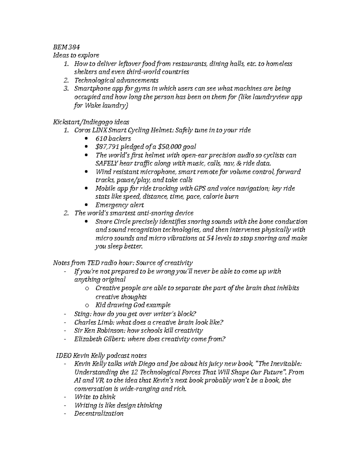 BEM 384 lecture notes - BEM 384 Ideas to explore 1. How to deliver ...