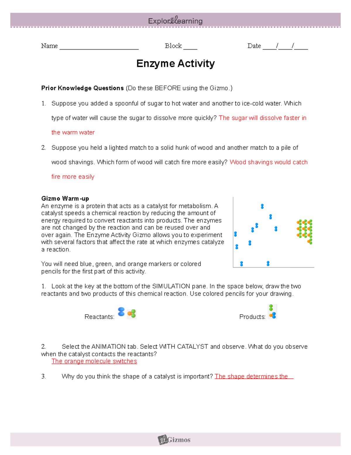 Enzyme Gizmo Worksheet - Name _______________________ Block ____ Date ...