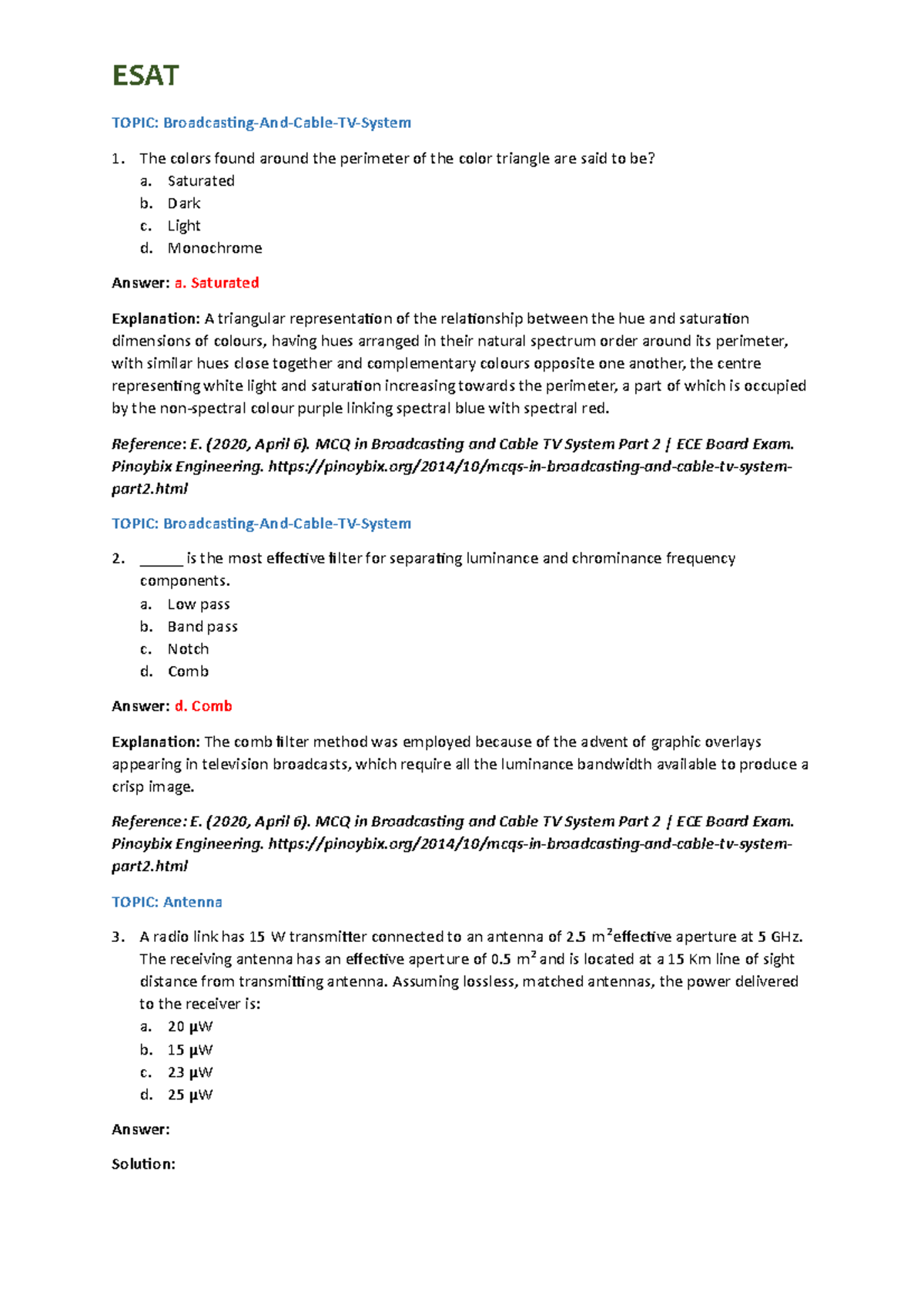 Sample problems in Electronics and System...(ESAT) - ESAT TOPIC ...