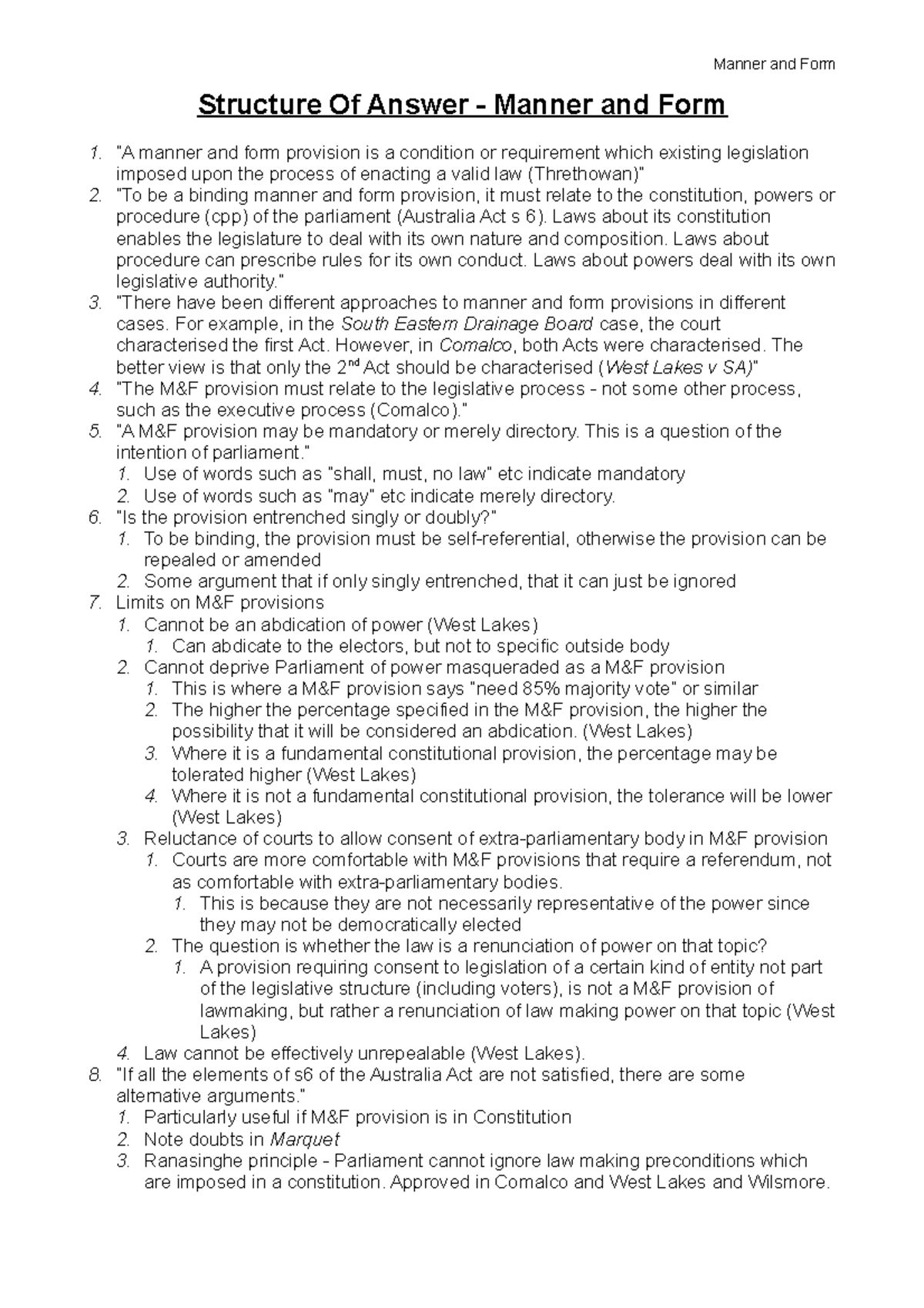 Manner and Form - NOTES - Manner and Form Structure Of Answer - Manner ...