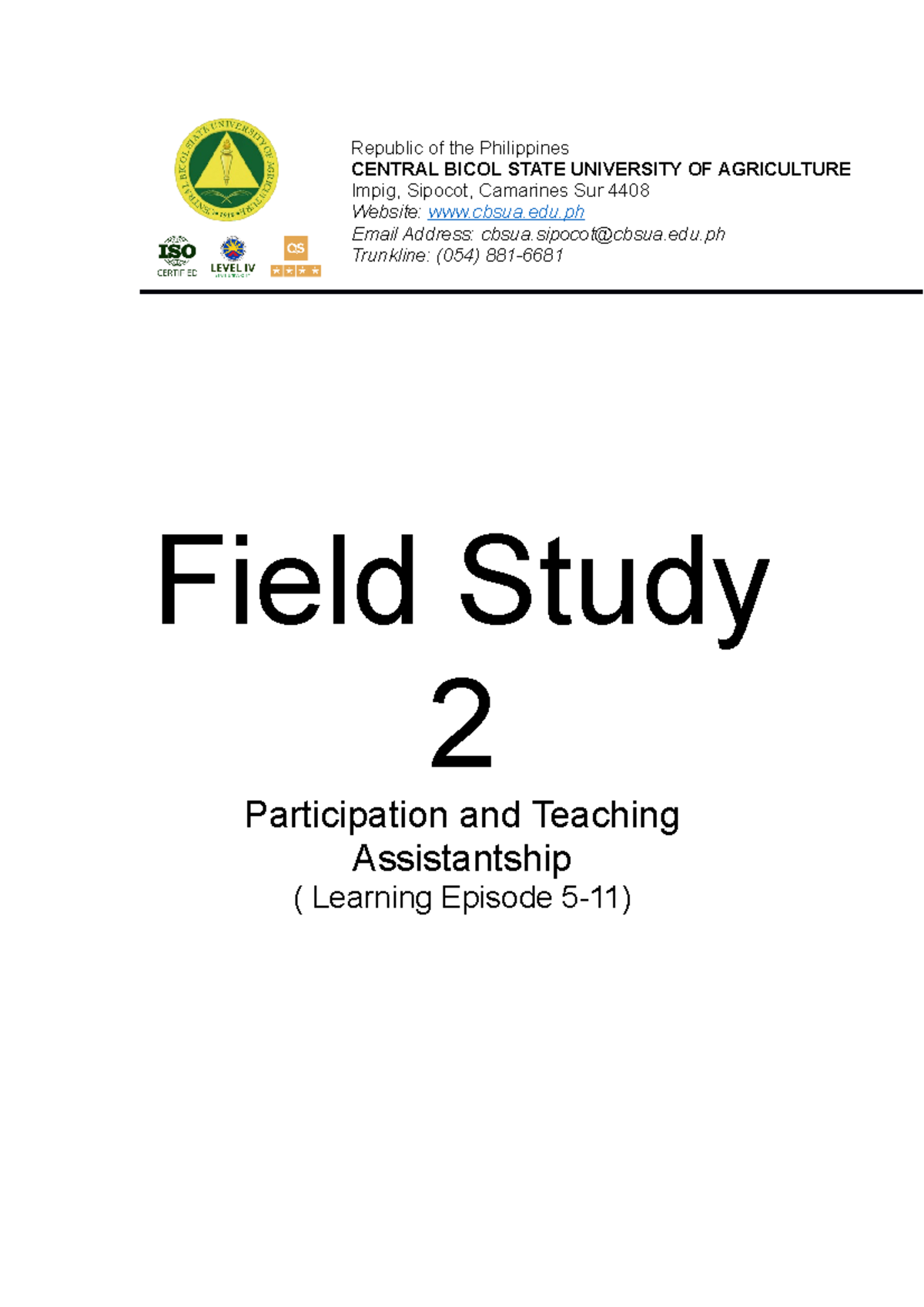 Learning Episode 5 11 - Lecture notes in Field study 2 - Republic of ...