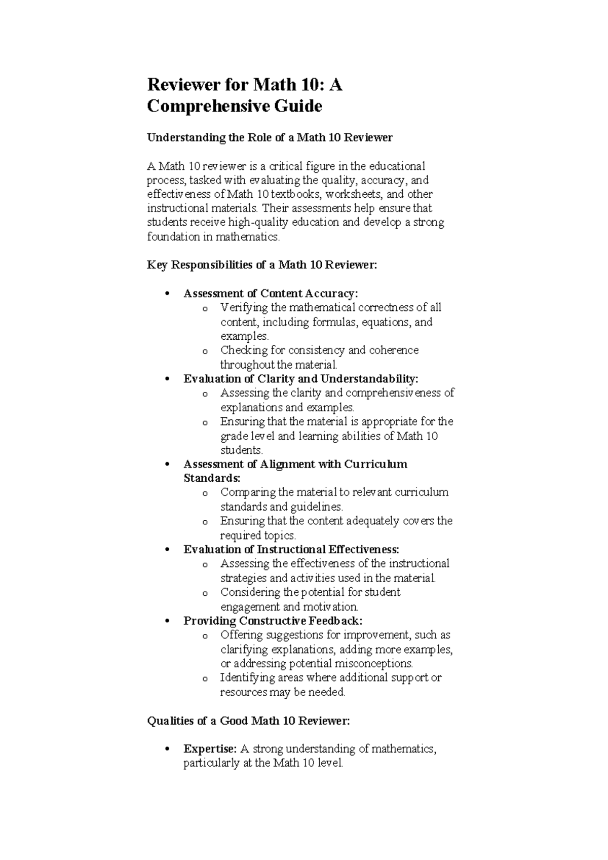 Reviewer for Math 10 - MATHEMATICS - Reviewer for Math 10: A ...