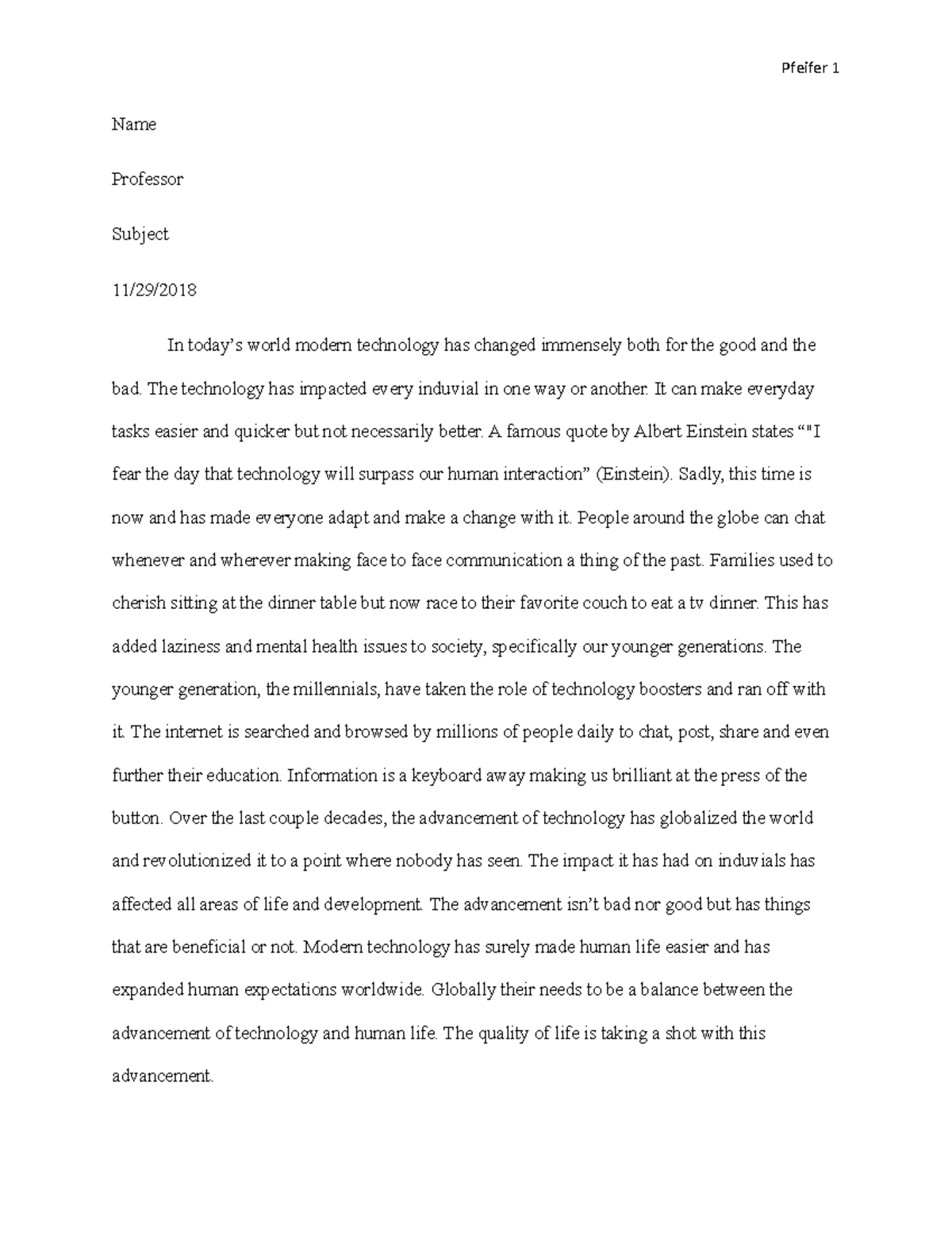 Preston essay 2 - Grade: A - Pfeifer 1 Name Professor Subject 11/29 ...