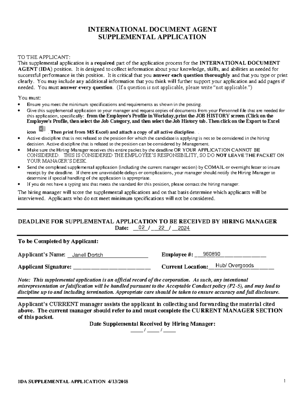 IDA agent - medical surgical - SUPPLEMENTAL APPLICATION TO THE ...