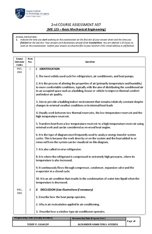 ME 123 Problem SET A - ME 123 – BASIC MECHANICAL ENGINEERING PROBLEM ...