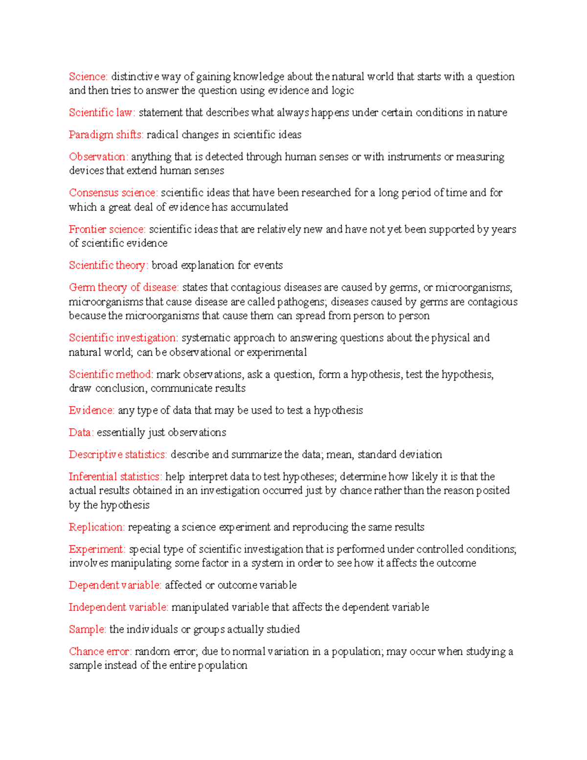 Chapter 1 Vocab - Science: distinctive way of gaining knowledge about ...