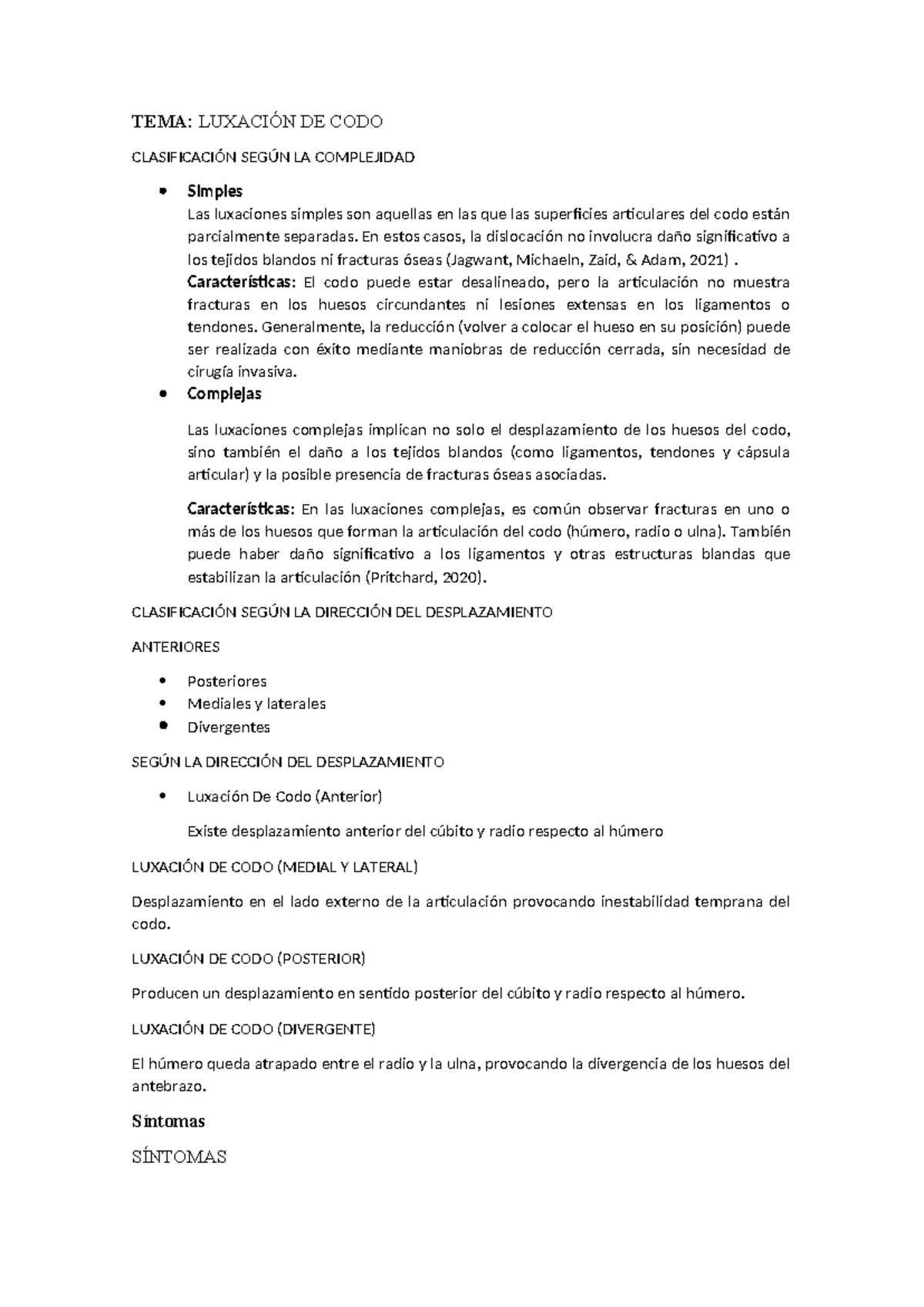 Allison-1 - Hshhsh - TEMA: LUXACIÓN DE CODO CLASIFICACIÓN SEGÚN LA ...
