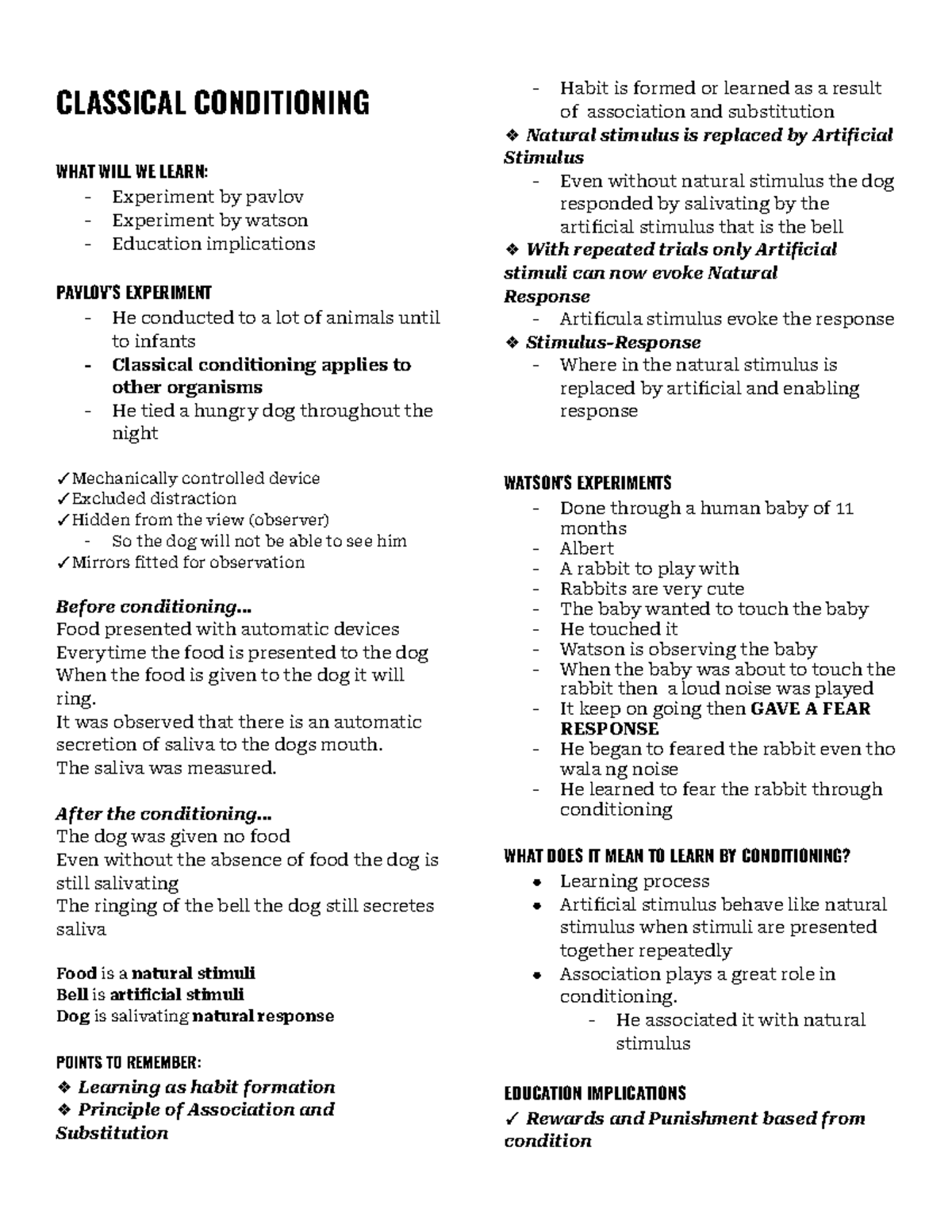 Classical Conditioning - .. Food presented with automatic devices ...