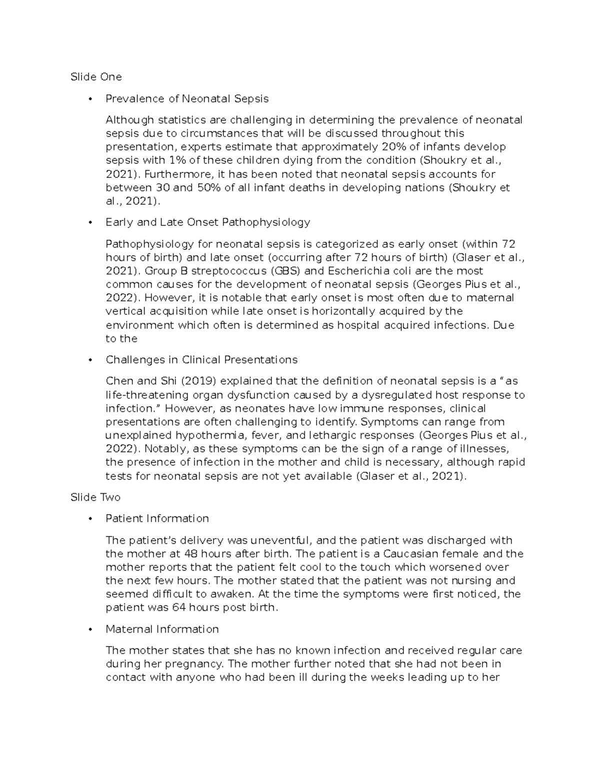 Speaker notes - teaching plan - Slide One Prevalence of Neonatal Sepsis ...