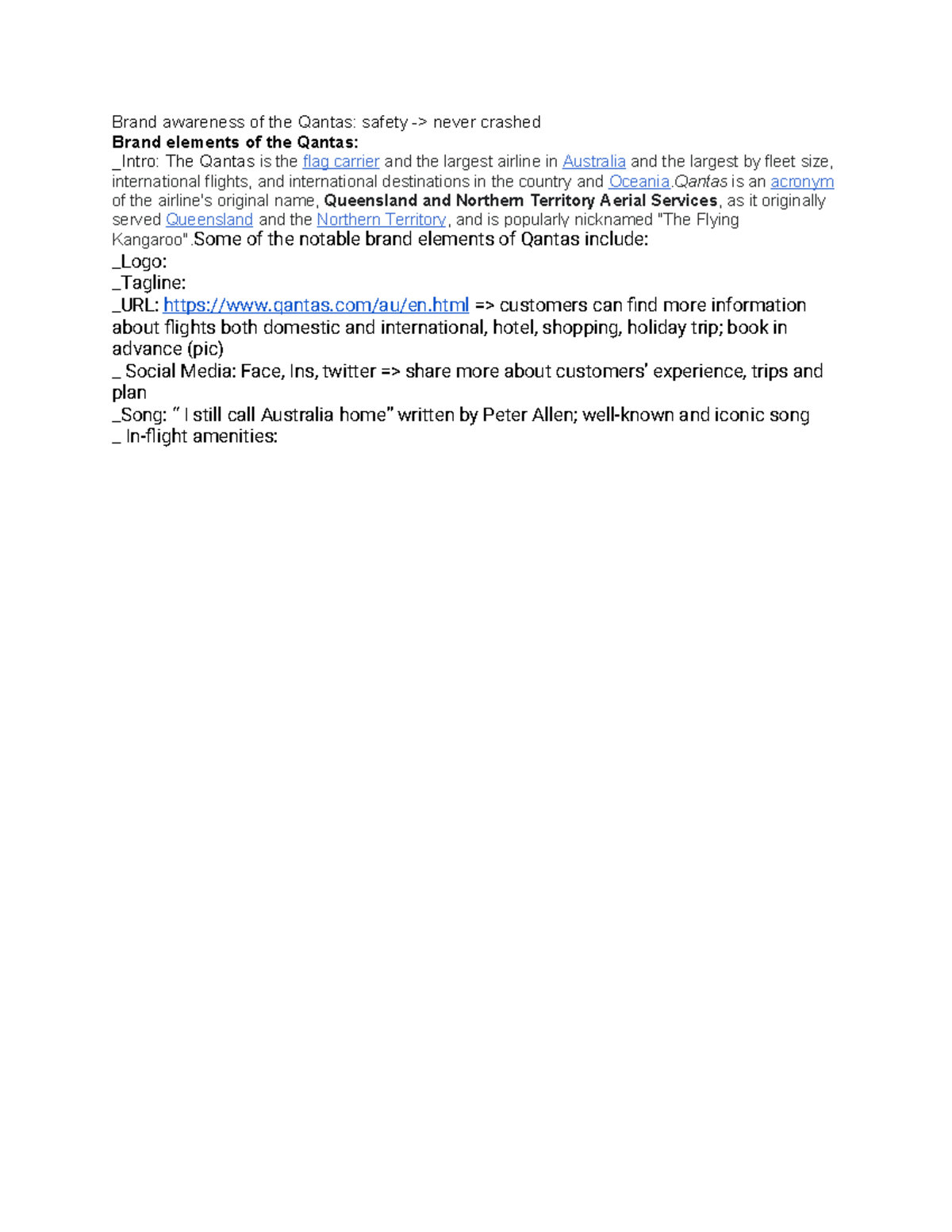 Brand awareness of the Qantas - Some of the notable brand elements of ...