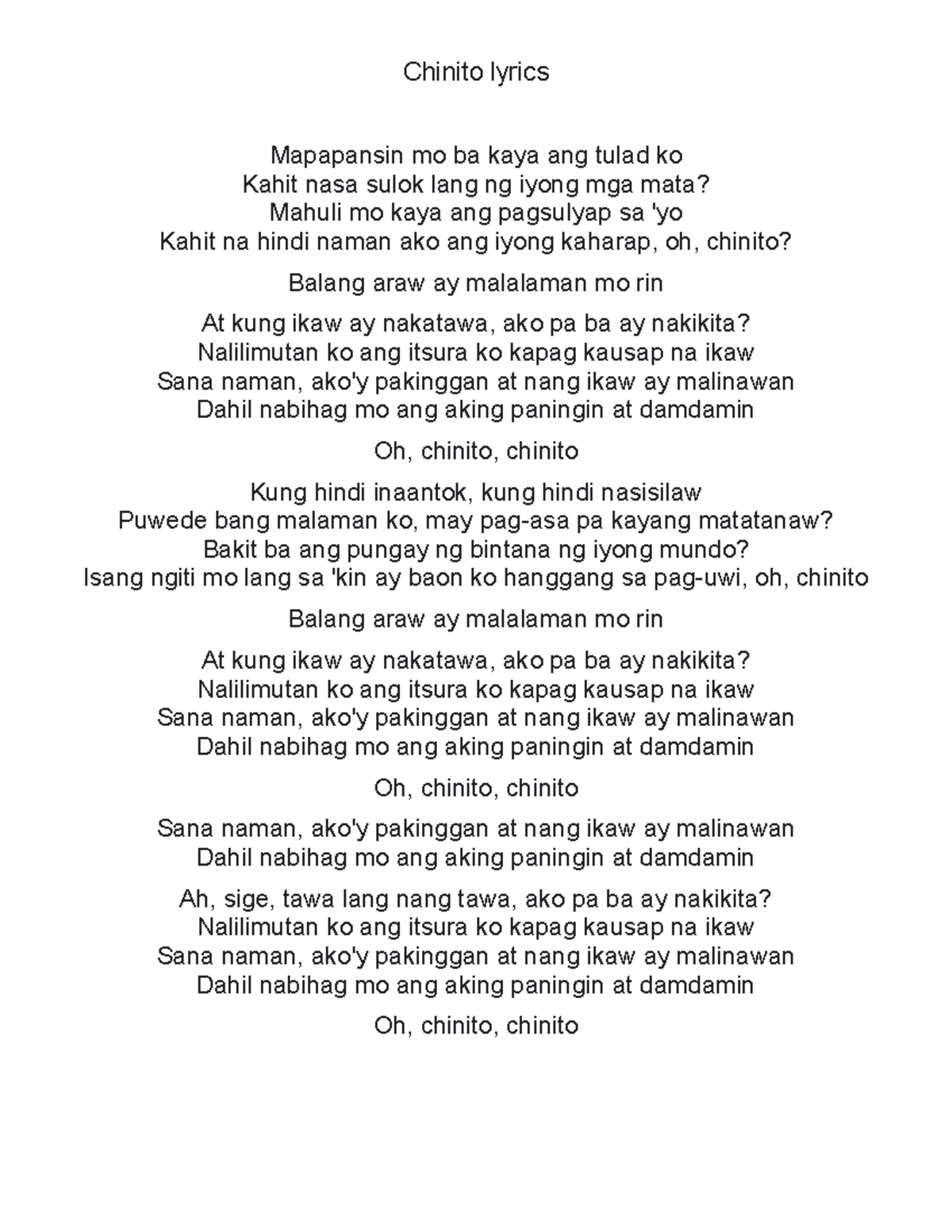 Chinito lyrics - NIKUNUJNUJ - Chinito lyrics Mapapansin mo ba kaya ang ...