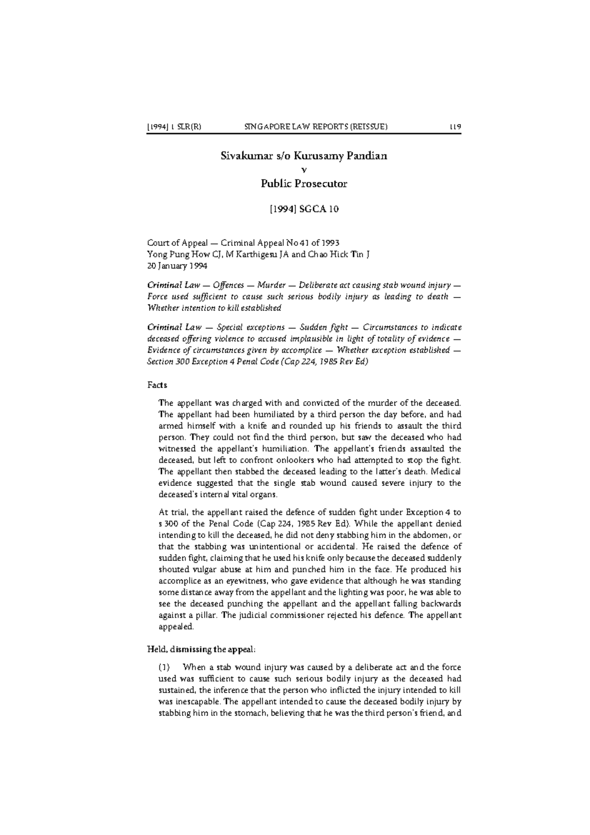 Sivakumar s.o. Kurusamy Pandian v PP [1994] SGCA 10 - [1994] 1 SLR(R ...
