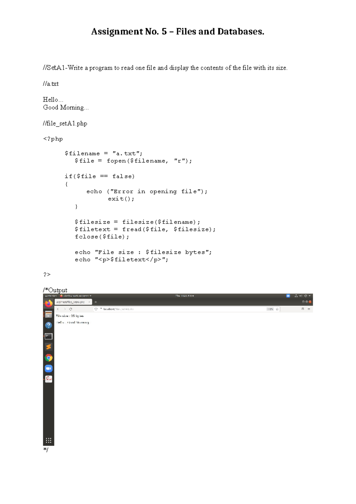Sem-I Practical Assignment 5- File & Database - Assignment No. 5 ...