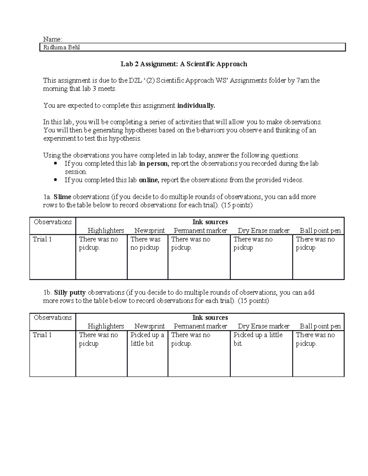Lab02 Scientific Approach WS FA21 - Name: Ridhima Behl Lab 2 Assignment: A Scientific Approach ...